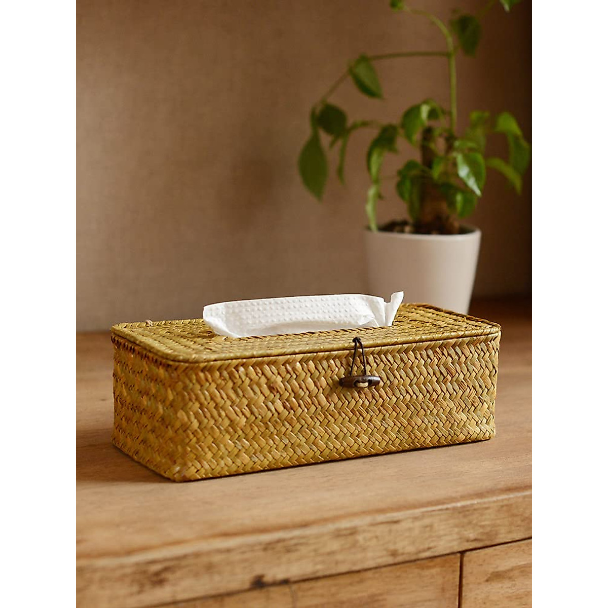 Seagrass Tissue Box Cover Rectangular Woven Napkin Holder Decorative for Bathroom Farmhouse (Natural, 10 x 5.5 x 4.2 Inch)