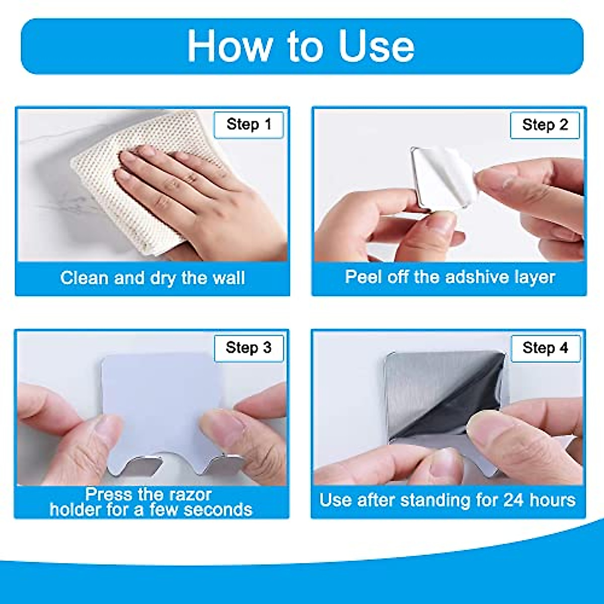 VENGABY 12 Pack Razor Holder for Shower, Shaver Hook Hanger Stand, Heavy Duty Self Adhesive Hooks, Stainless Steel Utility Towel Hook Bathroom Kitchen Organizer for Robe Towel Bathrobe Coat