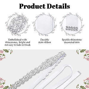 Sintege 3 Pcs Rhinestone Wedding Dress Belts Crystal Bridal Sash Belts Diamond Ribbon Belts for Women Bridal Bridesmaid