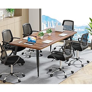 Tribesigns 6FT Conference Table, Rectangular Meeting Room Tables, Modern Industrial Seminar Table Boardroom Desk with Metal Legs for Office, 70.8’’ L x 31.5’’ W x 29.5’’ H (Brown and Black)