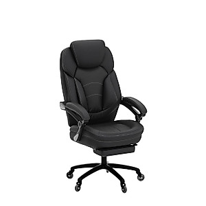 KCREAM Big and Tall Office Chair High Back Massage Reclining Office Chair with Footrest - Executive Computer Chair Home Office Desk Chair Thick Padded Strong Metal Base Quiet Wheels (Black)