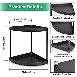 2 Tier Bathroom Countertop Organizer, Corner Storage Shelf Counter Standing Rack Cosmetic Vanity Tray Kitchen Spice Rack, Black