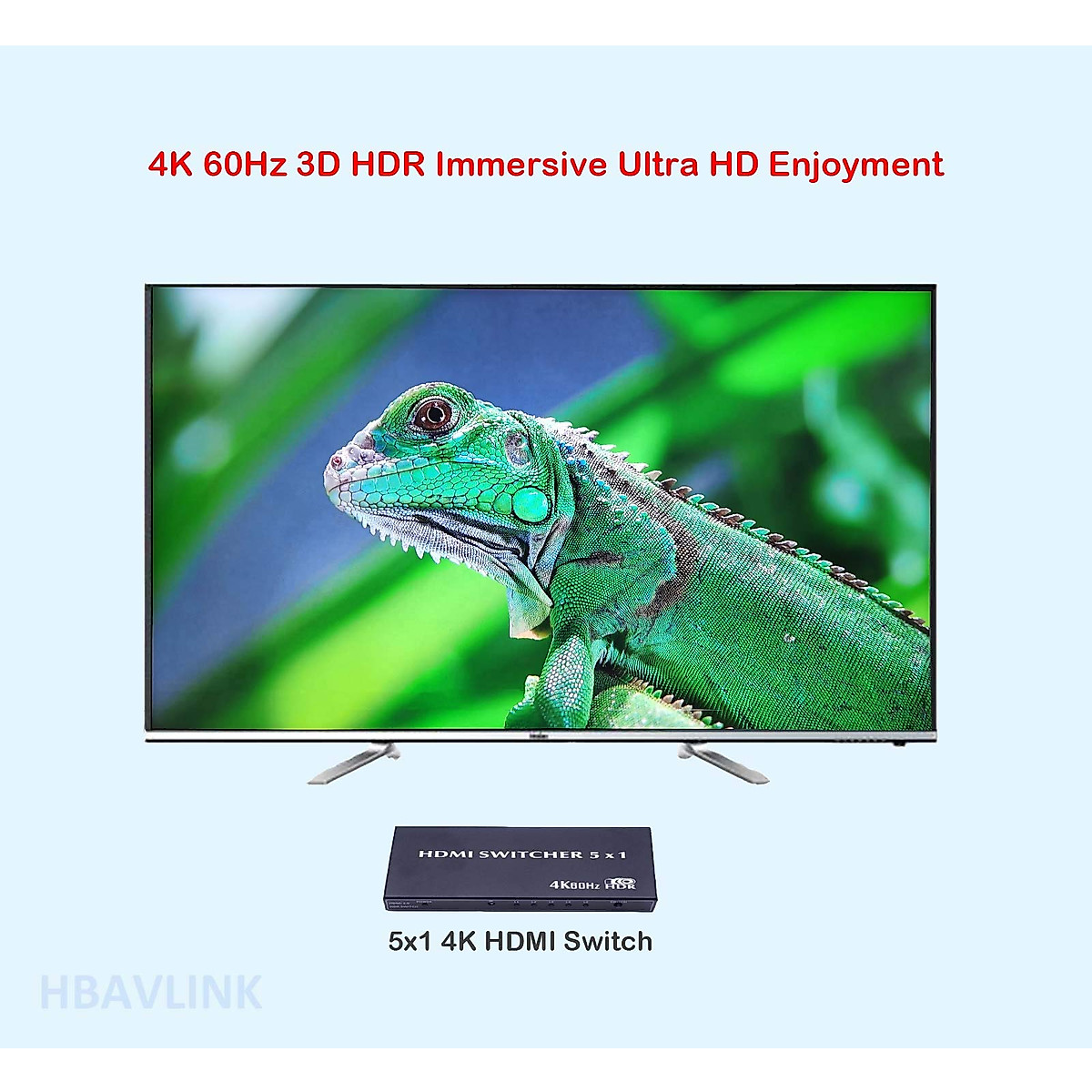 HDMI Switch Box 5 in 1 out- HBAVLINK 5 Port HDMI Switcher with Remote Video Switch Selector Hub for TV, Support HDMI 2.0 4K 60Hz 1080P 720P ARC CEC HDCP HDR for Roku Apple TV PS4 Xbox Blu ray Player