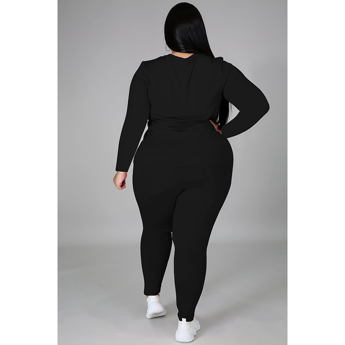 Tycorwd Plus Size Two Piece Outfits For Women Sweatsuits Jogger Sets Long Sleeve Casual Print Tracksuit Sets Black-3XL