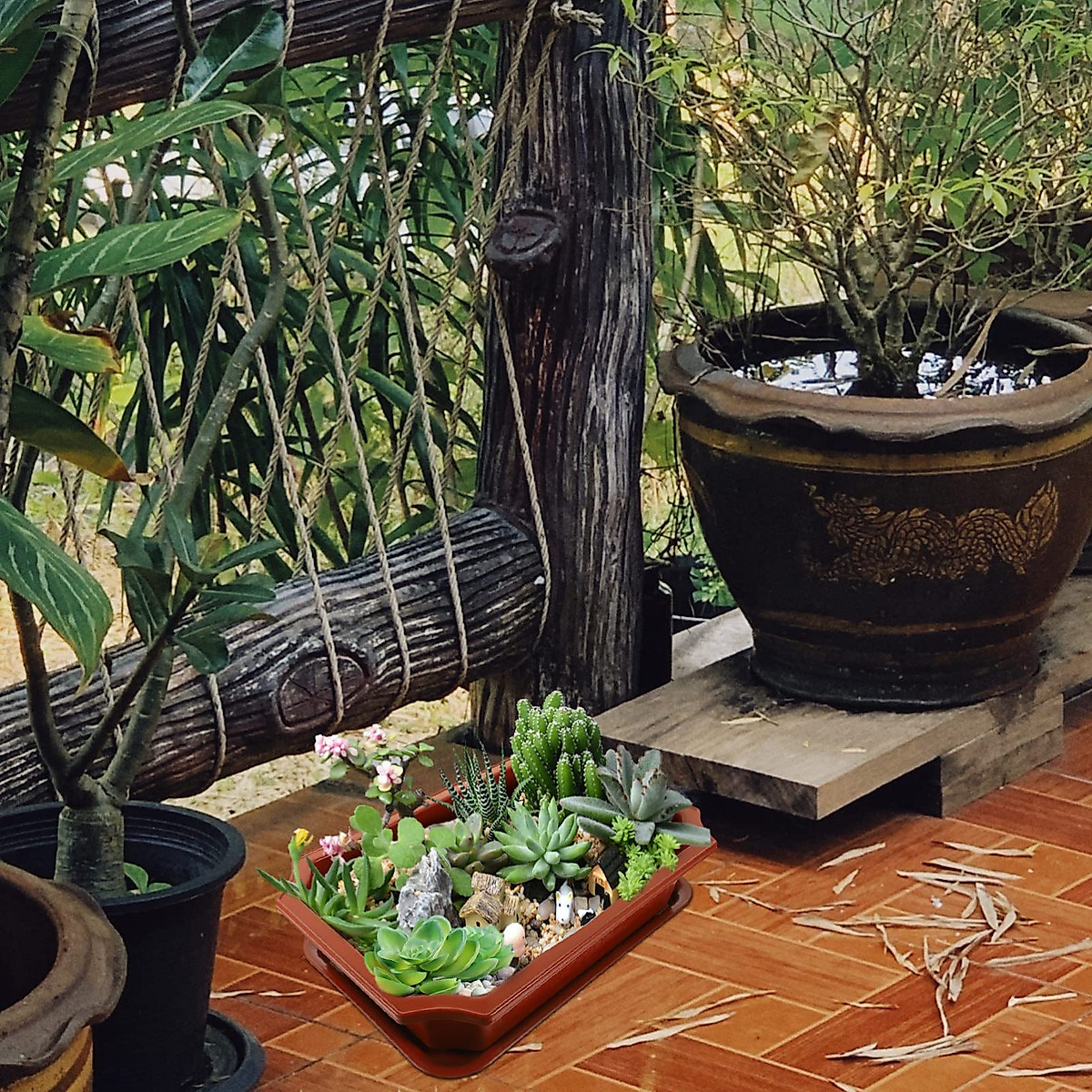 GANAZONO Plant Pots Flowerpot Bonsai Training Pots Rectangular Planter Pots Plant Growing Pots Plants Growing Planter with Drainage Tray Gardening Bonsai Container Hanging Planter