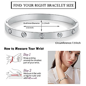 PDWZNBA 18k Gold Plated Love Friendship Bracelet with Cubic Zirconia Stones Bangle Cuff Best Gifts with Crystal for Mother's Day Valentine's Day Wedding Couples and Birthdays. 7.9 inches - Silver