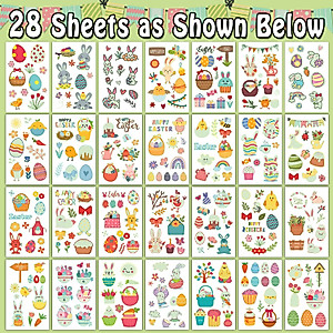 Partywind 28 Sheets (260 Styles) Glow Easter Tattoos for Kids Party Favors, Happy Easter Party Supplies for Boys and Girls, Easter Basket Stuffers Games for Egg Hunt