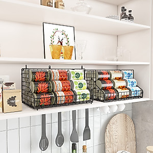 JKsmart Stackable Can Rack Organizer for Pantry Storage,Can Dispensers with 4 Adjustable Dividers, 2-Tier Metal Wire Basket Beverage Pop Soda Rack for Kitchen Cabinet Pantry, Black