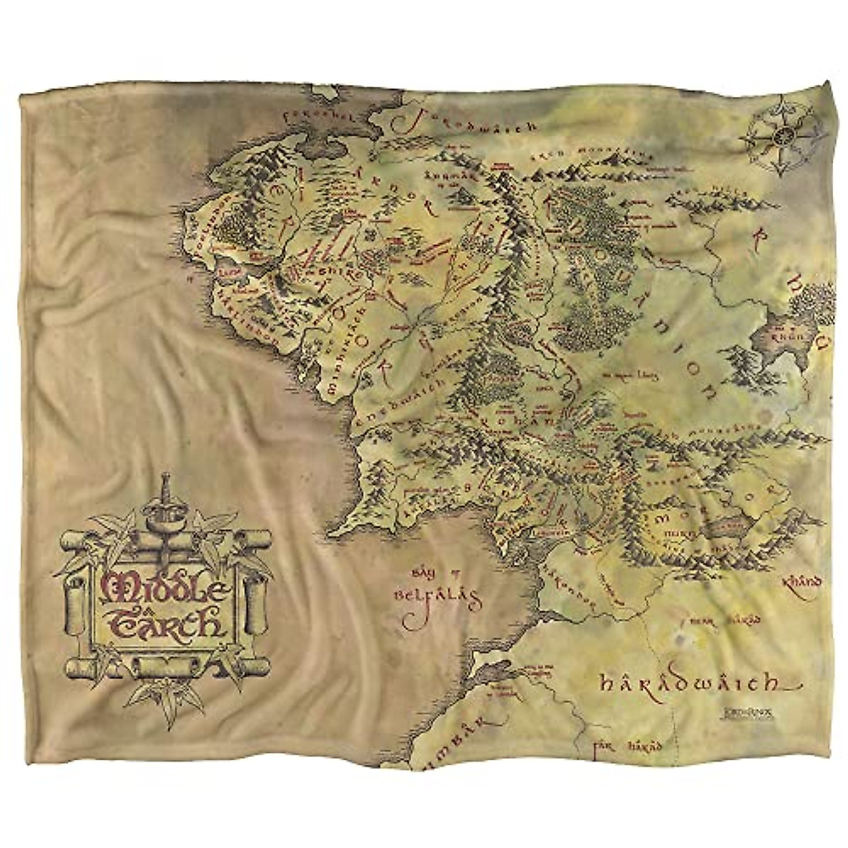 The Lord of The Rings Blanket, 50"x60" Map of Middle Earth Silky Touch Sherpa Back Super Soft Throw Blanket