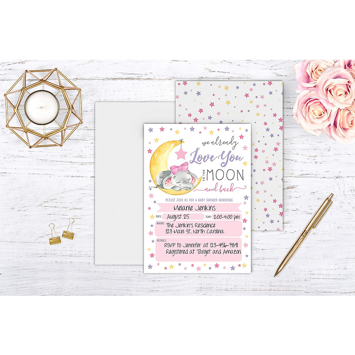 Your Main Event Prints Greeting Card, Baby Shower Invitation, Elephant, 20 Invitations and Envelopes