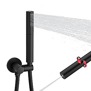 KATAIS Matte Black Solid Brass 2 In 1 Function Handheld Shower Wand Head Combo, High Pressure Round Hand Black Shower Head with 59 Inch Hose and Holder, High Flow
