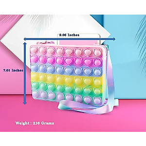 Azsure Large 9 x 7 inch Fidget Pop It Shoulder Crossbody Bag Colorful Pops Purse for Girls Women. Trendy & Fashionable Bubble Poppit Handbag Wallet. Beautiful Design with Candy Colors