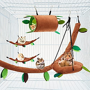 Befirys 5PCS Hamster Hammock Small Animals Hanging Warm Bed House Rat Cage Nest Accessories Toy Hanging Tunnel and Swing for Sugar Glider Squirrel Playing Sleeping,Brown