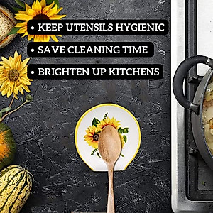 Sunflower Kitchen Decor - Sunflower Spoon Rest, Ceramic Spoon Rest for Stove top | Large Spoon Rest for Kitchen Counter | Farmhouse Kitchen Utensil Holder Spoon Holder | Sunflower Gifts for Women