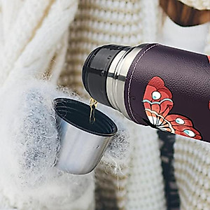 Stainless Steel Leather Vacuum Insulated Mug Butterfly Thermos Water Bottle for Hot and Cold Drinks Kids Adults 16 Oz