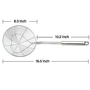 Strainer Spoon, 6.3 Inches Pasta Spoon Strainer with Long Handle Stainless Steel, Eisinly Kitchen Frying Utensil Food Strainer Skimmer Spoon for Cooking