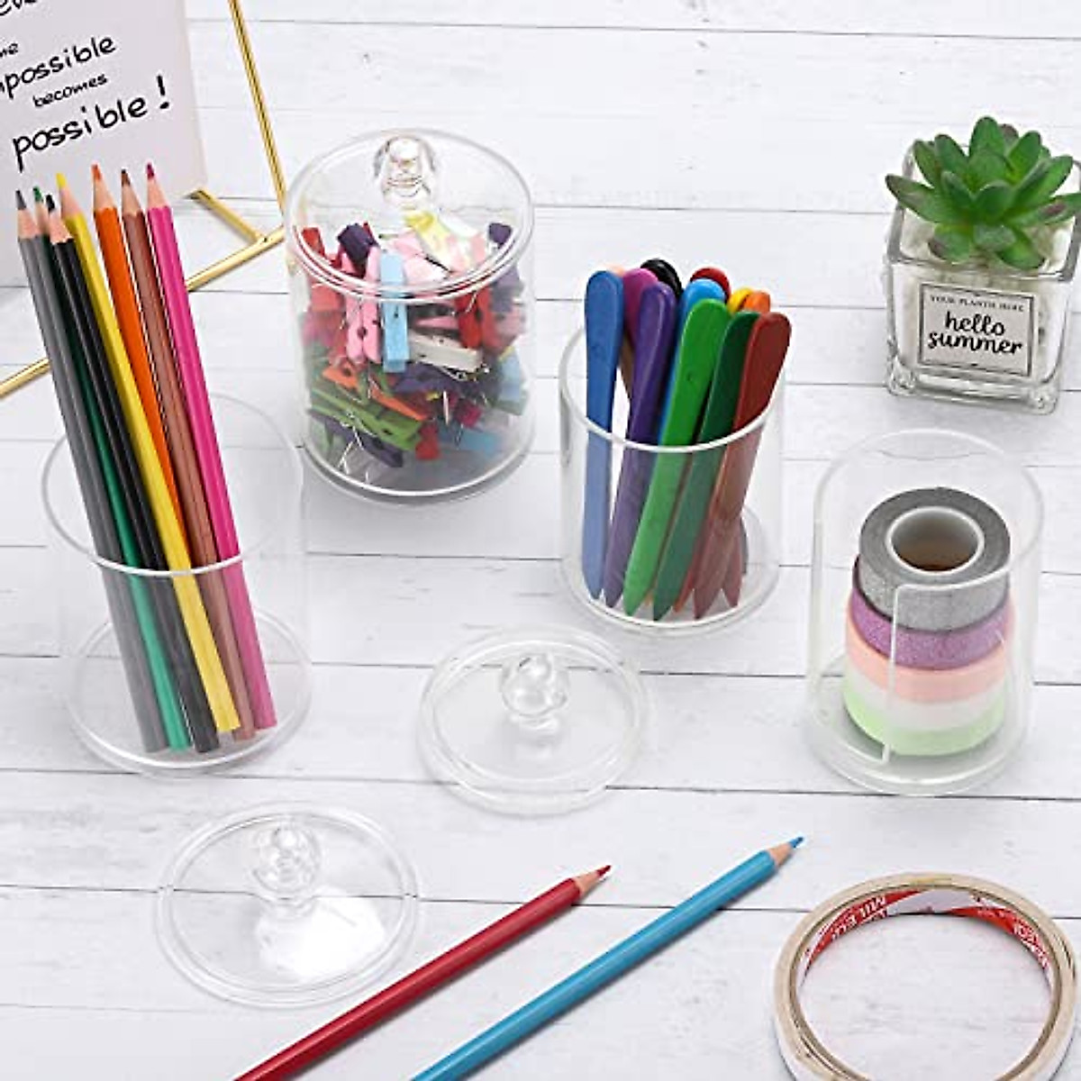 Tbestmax 12 oz, 10 oz Qtip Holder, 4 Pcs Clear Restroom Bathroom Organizers and Storage Containers for Cotton Ball, Cotton Swab, Cotton Round Pads, Floss, Plastic Apothecary Jars Set with Lids