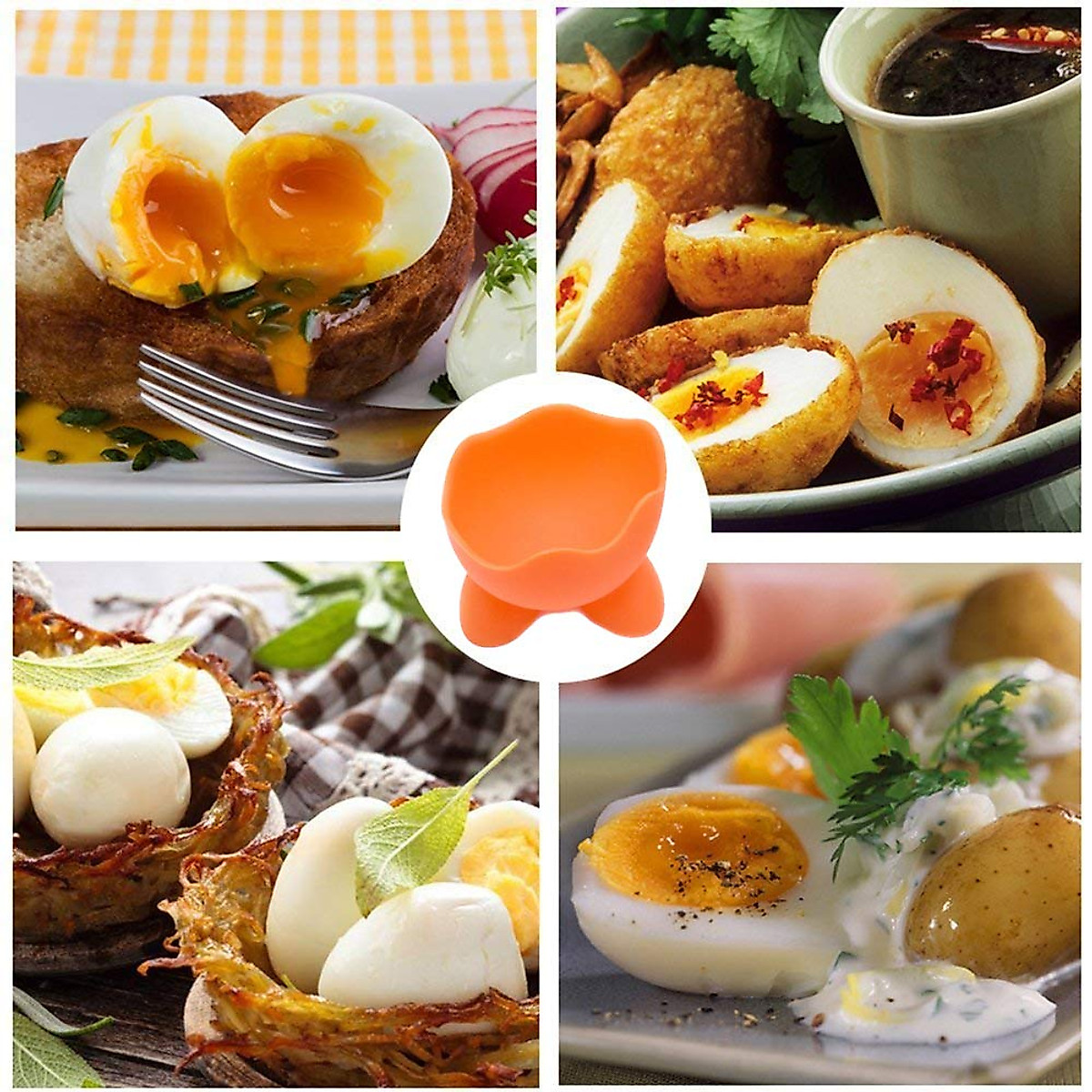 JOINSI 4Pcs Silicone Egg Cups Stands Holders for Serving Hard and Soft Boiled Eggs, Random Color