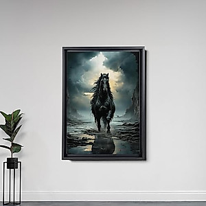 Majestic Black Stallion Galloping In The Clouds, Black Horse On Salt Flats, Canvas Print, Black Horse Print, Black Horse Wall Art, Canvas Prints, Art Decor