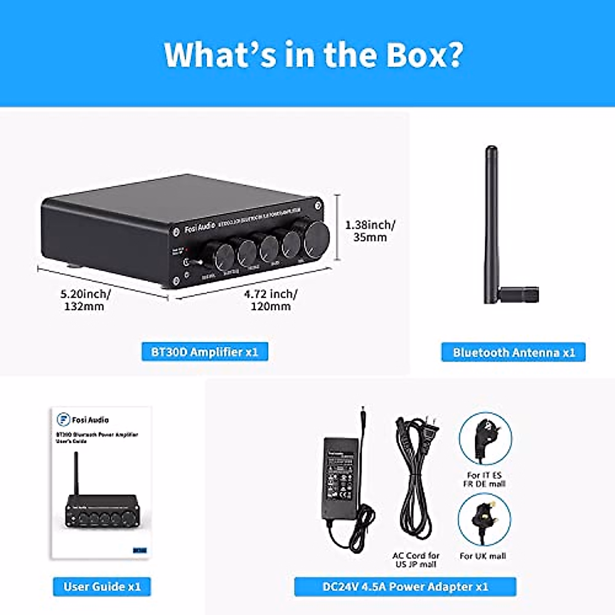 Fosi Audio BT30D Bluetooth 5.0 Stereo Audio Receiver Amplifier 2.1 Channel Mini Hi-Fi Class D Integrated Amp 50 Watt x2+100 Watt for Home Outdoor Passive Speakers/Subwoofer Powered Subwoofer