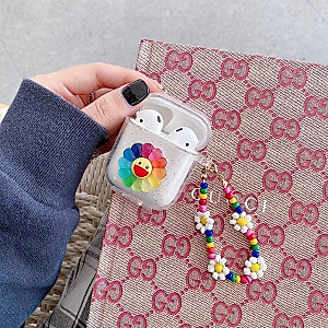 Cute AirPod Case Smile Sun Flower Bracelet Design Soft Clear Glitter Protective Cover for AirPods 1st & 2nd Generation Case