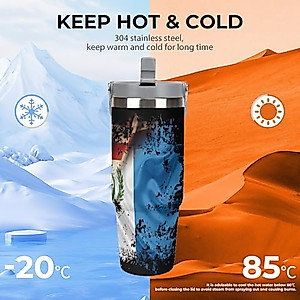 Combined Guatemala America Flag 1 30 OZ Insulated Tumblers with Handle And Straw Leakproof Vacuum Insulated Stainless Steel Water Bottle for Car Fishing Travel