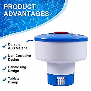 Sepetrel Pool Chlorine Floater Dispenser with Tablets Clamp, Durable & Adjustable Release Floating Dispenser,for Pool or Spa