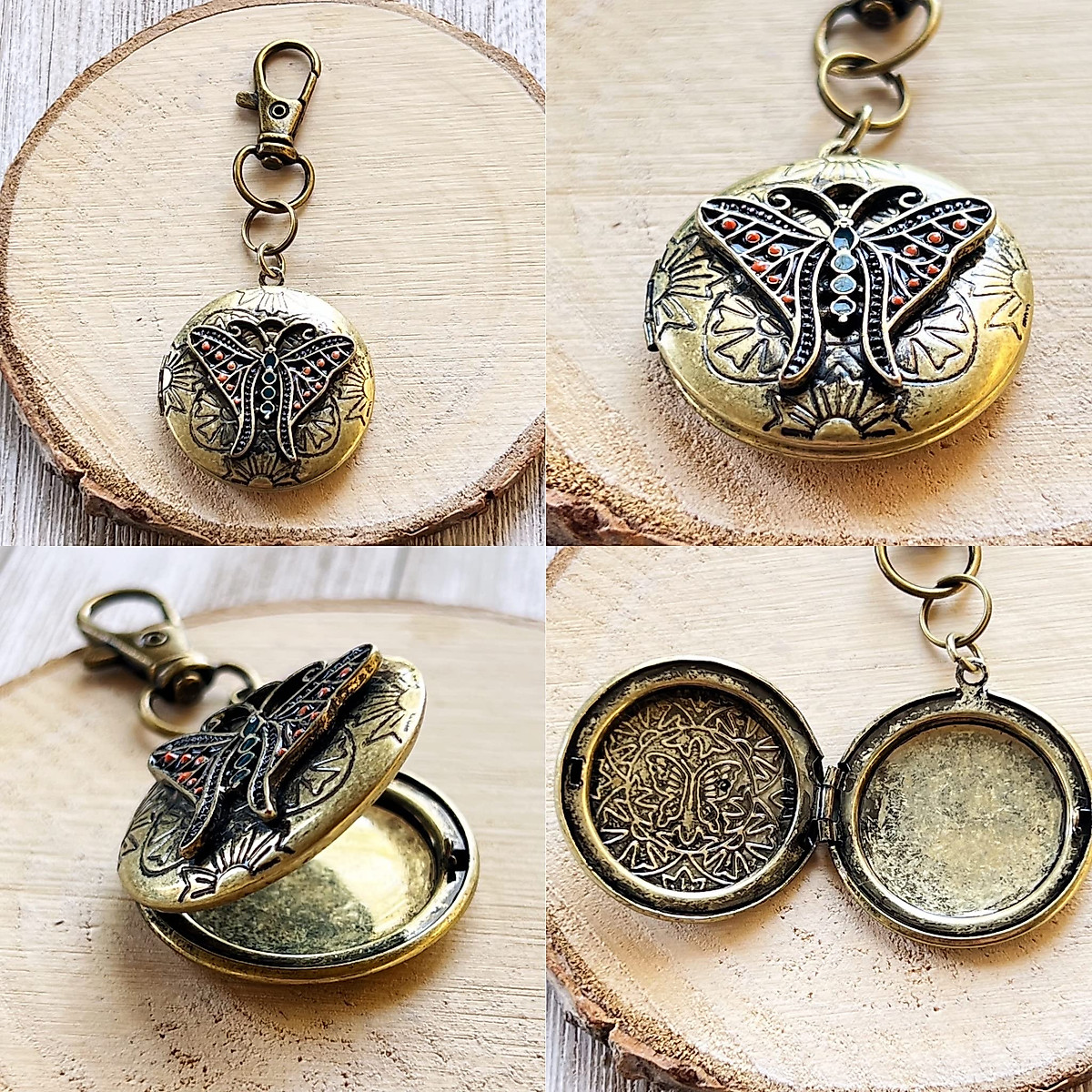 Gothic Butterfly Locket Zipper Pull for Backpacks, Cute Rhinestone Purse Charms, Unique Vintage Style Insect Handbag Jewelry, Victorian Steampunk Zipper Charms, Camera Bag Charms, Cool Key Chain Charm