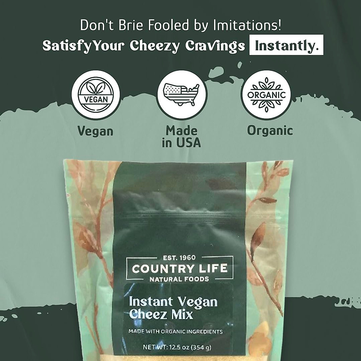 Country Life Vegan Cheez Mix, Made with Organic Ingredients, Instant, Plant-based, Cheddar Cheese Substitute Perfect for Mac&Cheese, Burgers, and Veggies 12.5oz