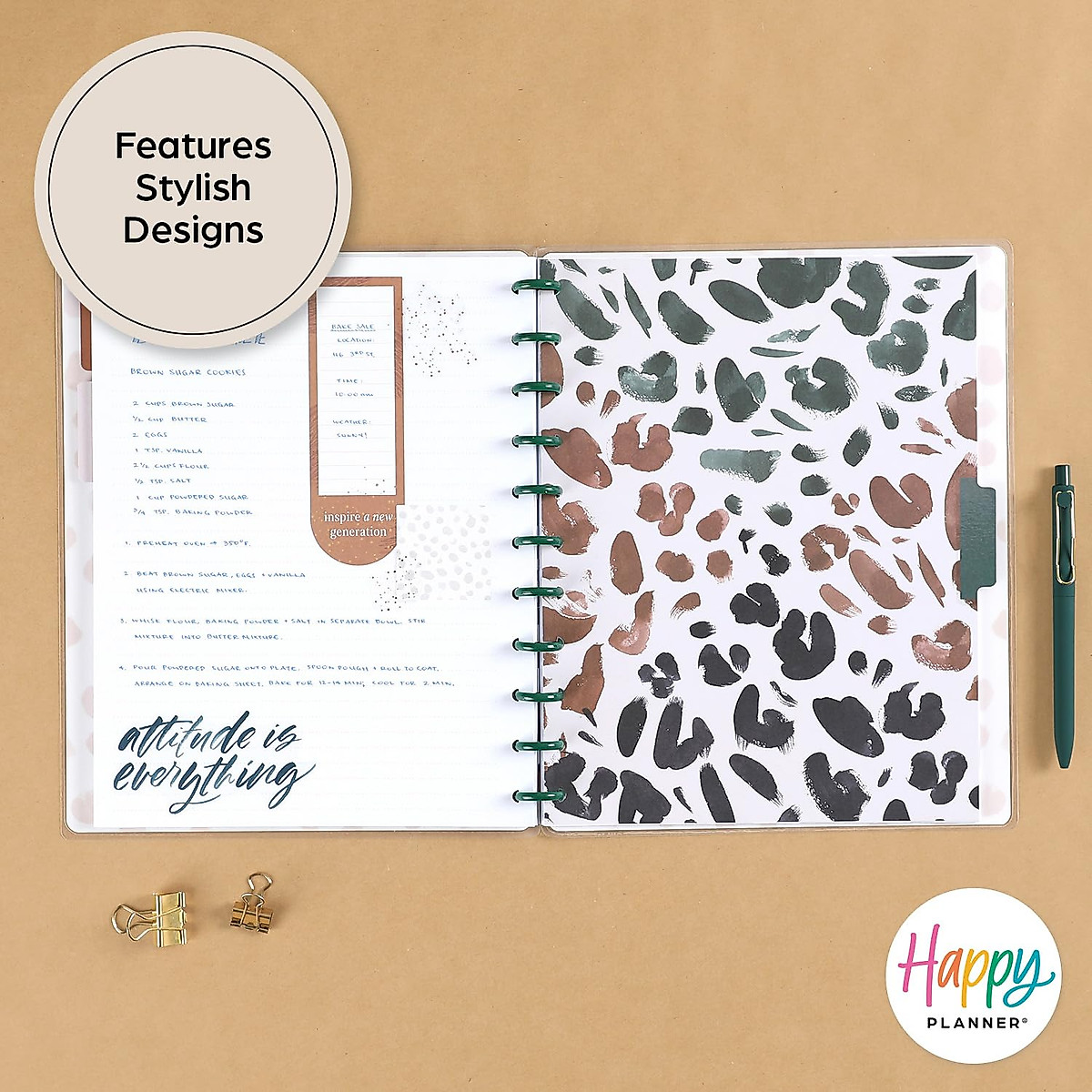 Happy Planner Daily Notebook for School, Office or Journaling - 60 Sheets Dotted Paper with 3 Dividers - Notebook for Student or Teacher - Gone Wild Theme - Large Notebook 8.5" x 11