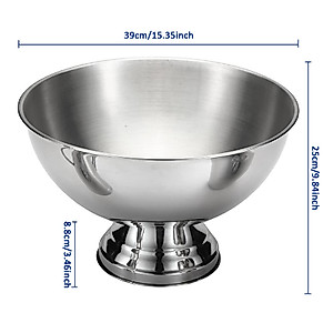 Stainless Steel Champagne Bowl Ice Bucket, Bar Ice Bucket, Large Size Ice Bowl Metal Bar Beer Barrel Champagne Wine Big Ice Bucket for Home Bar - 15.35" x 9.65''