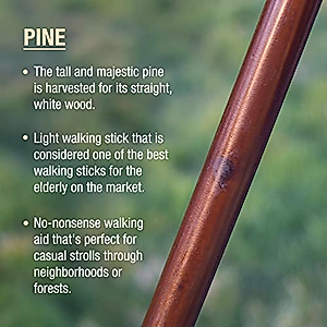 Brazos 55" Free Form Pine Wood Walking Stick Hiking Trekking Pole, Red, Made in the USA