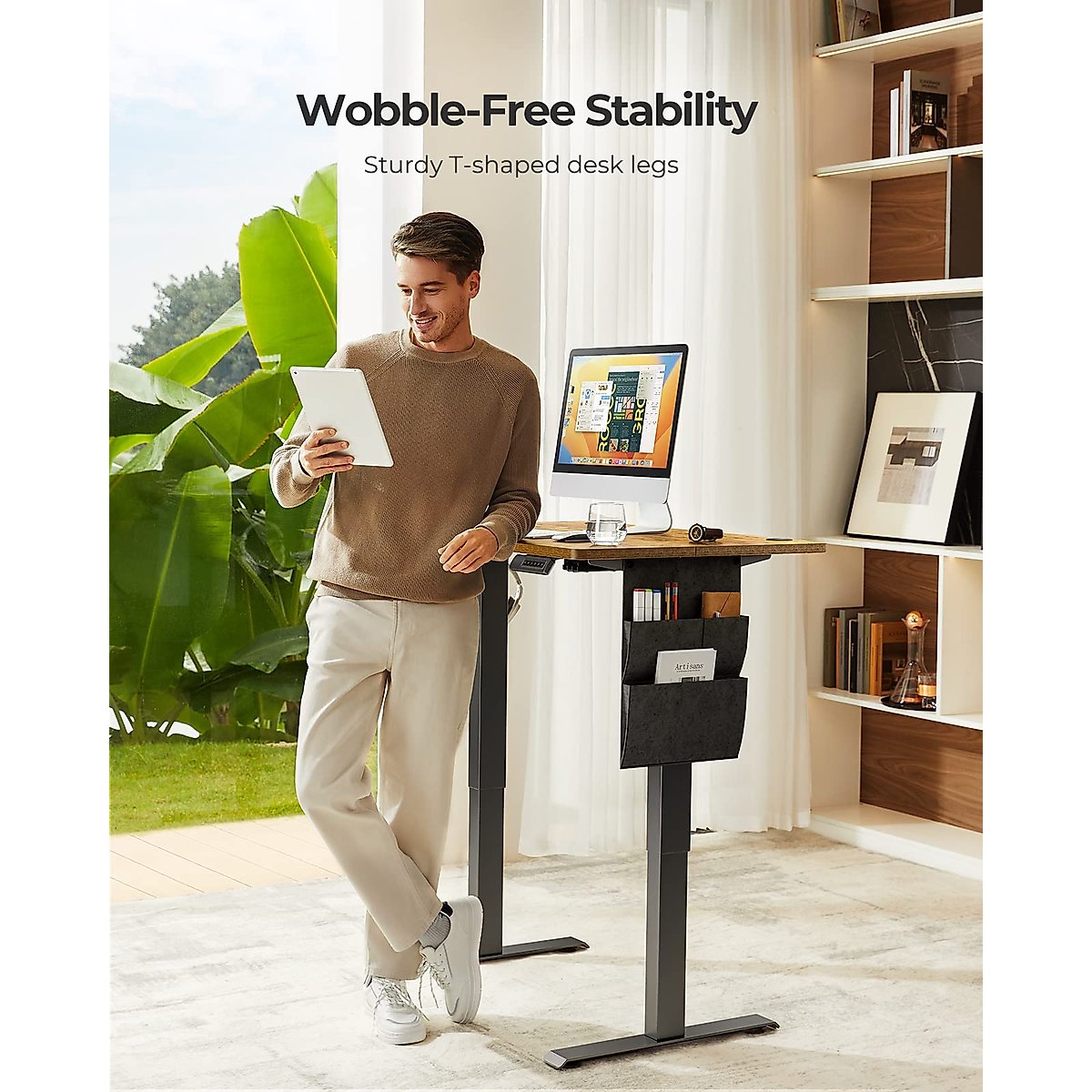 Marsail Standing Desk Adjustable Height,‎55x24 Inch Electric Standing Desk, Stand up Desk with Storage Bag,Headphone Hook for Computer Workstations Desk Memory Preset