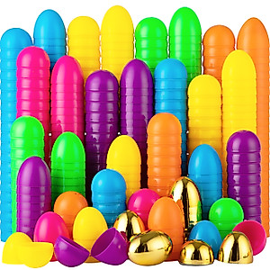 JOYIN 100PCS Plastic Easter Eggs, Empty 2.3" 94PCS Colorful with 6PCS Golden Eggs Bulk Fillable for Easter Hunt Party Favor Basket Stuffers Filler Classroom Prize Supplies Decor