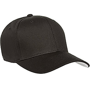 Flexfit Mens Cotton Twill Fitted Baseball Cap, Black, Large-X-Large US