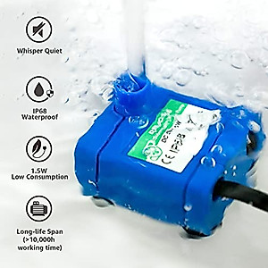 Cat Water Fountain Pump, Pet Fountain Pump Replacement DR-DC160, Automatic Power Off fountain pump of Cat Fountain Water Bowl Inside with LED Light Reminder and 6ft Long Power Cable