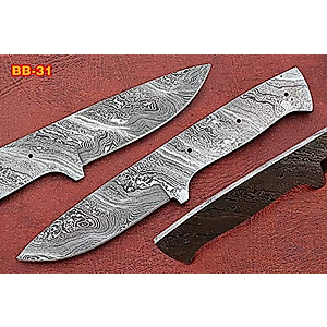 9" Long Straight Back Blank Blade Skinning Knife, Hand Forged Damascus Steel, 4" Scale Space with 3 Pin Hole Space,4.25 inches Cutting Edge