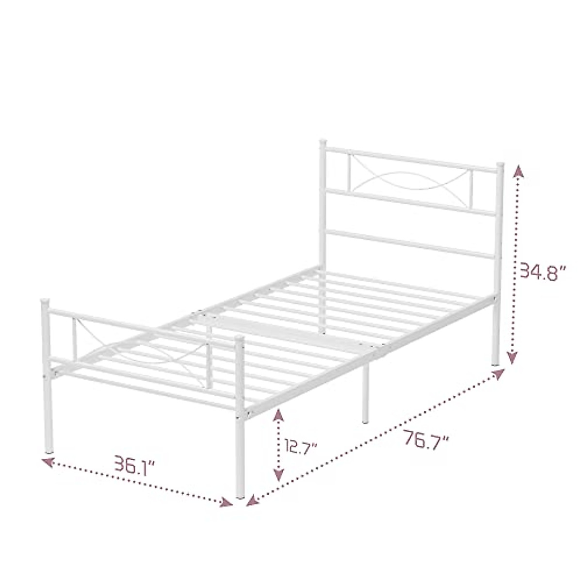 SimLife Metal Platform Bed Metal Big Girl Kids Adults Princess Bed Frame Mattress Foundation White