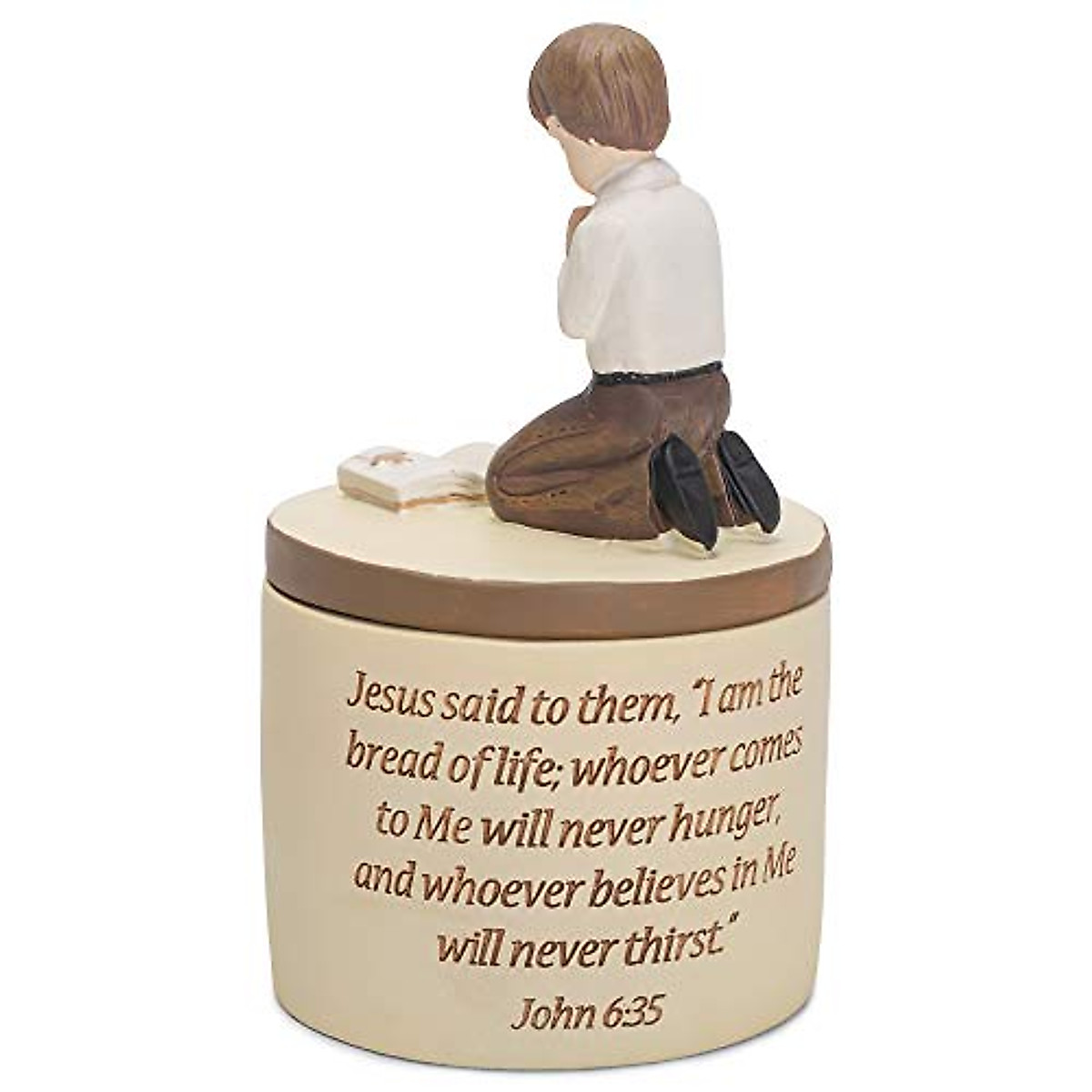 Dicksons First Communion Praying Boy Resin Stone 5 inch Keepsake Box