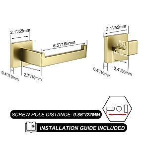 LANC 4 Piece Gold Bathroom Hardware Set, Square Brushed Gold 2 Pack Toilet Paper Holder and 2 Robe Towel Hooks, Stainless Steel Wall Mounted 2 Tissue Roll Holder and Coat Hooks Hanger, A8857BG