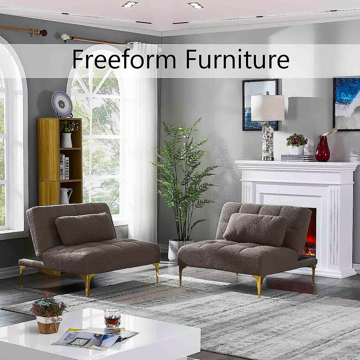 Convertible Sofa Bed, Modern Sleeper Couch with Adjustable Back/Metal Legs/Pillows, Folding Upholstered Loveseat, Sectional Sofa, Memory Foam Living Seat for Apartment/Office/Multi-Functional (Taupe)