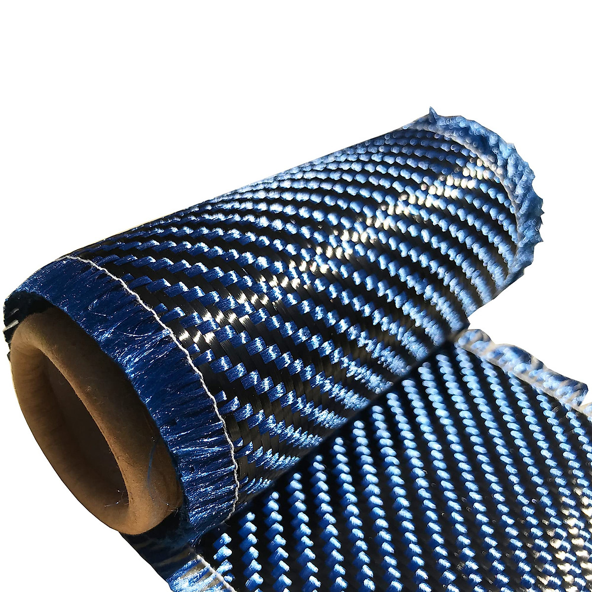 (1 ft -25 ft Rolls) KARBXON - 12 in - Carbon Fiber Aramid Fabric - Blue - 3K - 240g/meter - Twill Weave - Advanced Cloth Fabric - Rolled 12” Wide Hemmed Fabric for Repair, Drones, RC & DIY Projects
