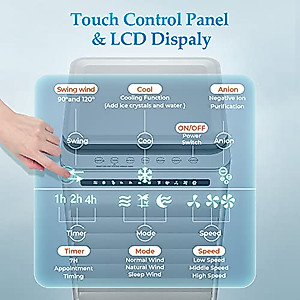 Portable Air Conditioners, 4 in 1 Air Conditioner Portable for Room, 5L Evaporative Air Cooler with 3 Modes & 3 Speeds, 1-7 Hours Timer, Portable AC with Remote Control