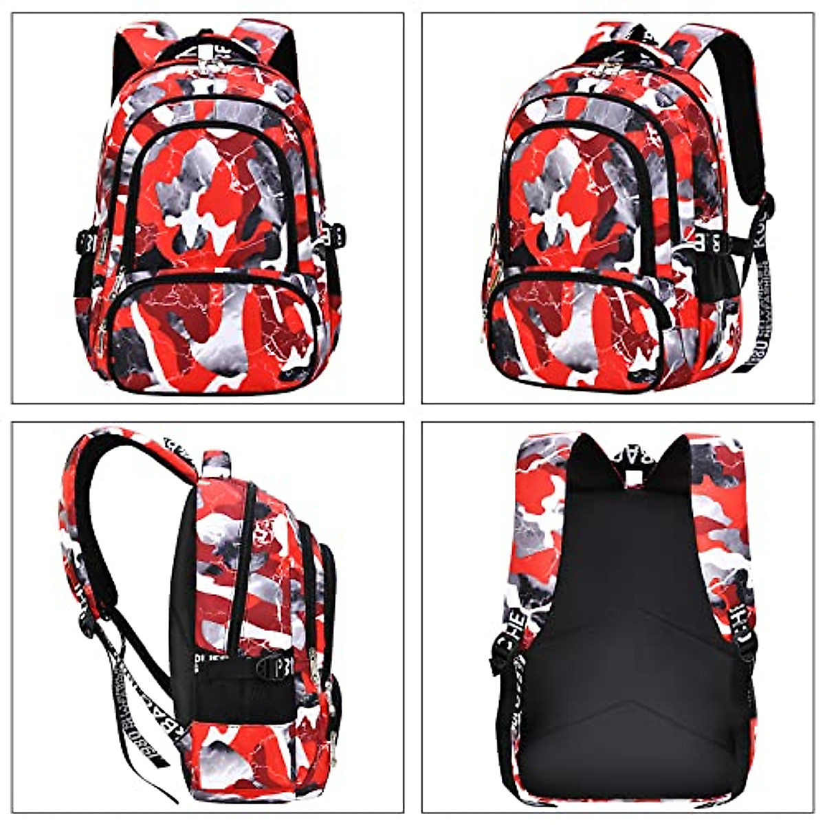 Yvechus School Backpack Casual Daypack Travel Outdoor Camouflage Backpack Christmas Presents for Boys and Girls (AY Camo Red)