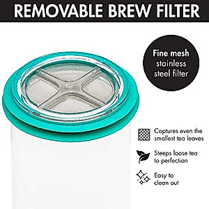 Primula Press and Go Iced Tea Iced Tea Brewer and Tumbler For Loose Leaf or Bagged Teas, Double Wall Travel Tea Mug with Stainless Steel Infuser, Leakproof, Dishwasher Safe, Teal
