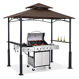 ABCCANOPY 8'x 5' Grill Gazebo Canopy - Outdoor BBQ Gazebo Shelter with LED Light, Patio Canopy Tent for Barbecue and Picnic (Brown)