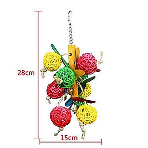 Pet Parrot Chewing Swing Toys with Rattan Ball String Hanging Rope Bells for Macaw African Greys Budgies(2 Design) (B)