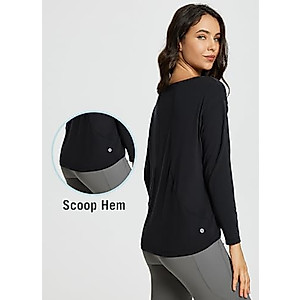 baleaf Women's Long Sleeve Workout Tops Active Running Shirts Loose Fit Quick Dry Athletic Yoga Tee Shirts Lightweight Casual Fall Black M