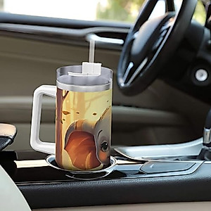 HULIBIN Cute Elephant Print Double Deck Stainless Steel Travel Coffee Cup With Lid 40 Oz Ice Bully Cup