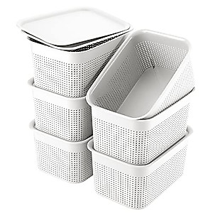 AREYZIN Plastic Storage Bins With Lid Set of 6 Storage Baskets for Organizing Container Lidded Storage Organizer Bins for Shelves Drawers Desktop Closet Playroom Classroom Office, White